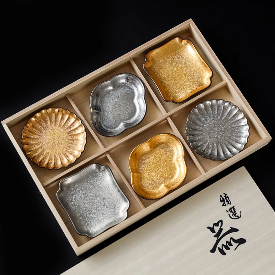 Hasami Ware Toyotsu Handcrafted Gold and Silver Decorated Dessert Plat ...