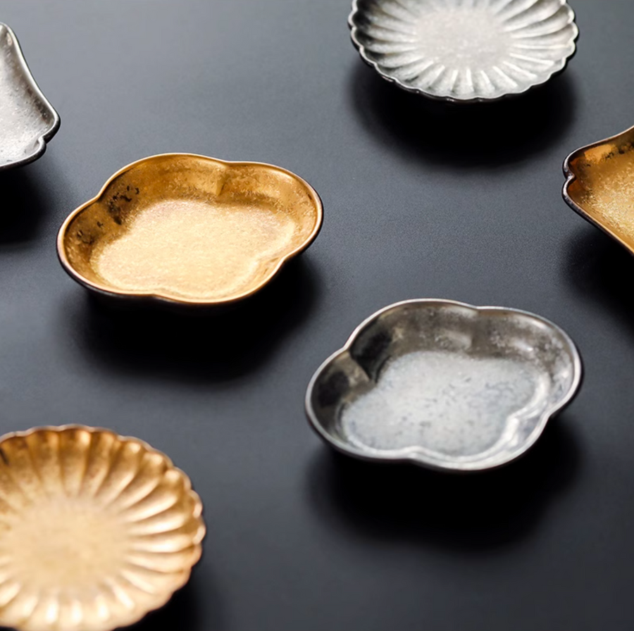 Hasami Ware Toyotsu Handcrafted Gold and Silver Decorated Dessert Plat ...